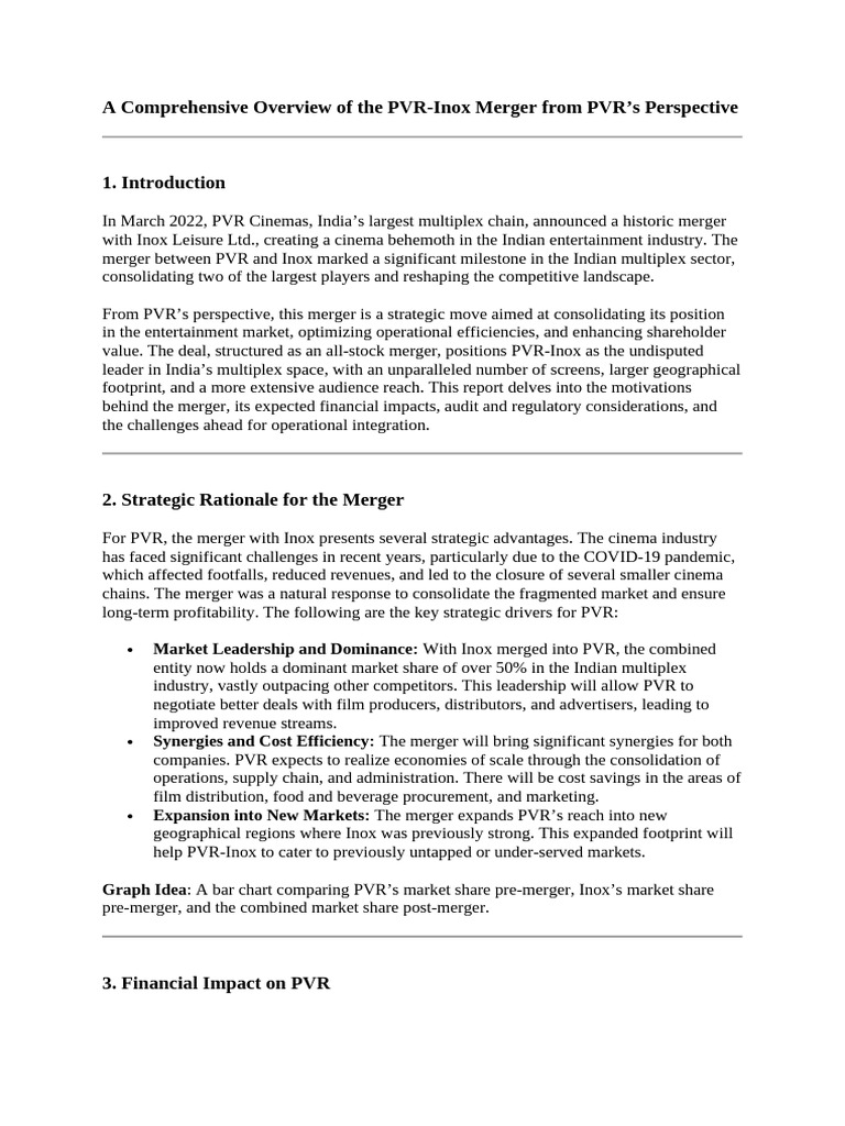 PVR-Inox Merger: Strategic Overview | PDF | Mergers And Acquisitions ...