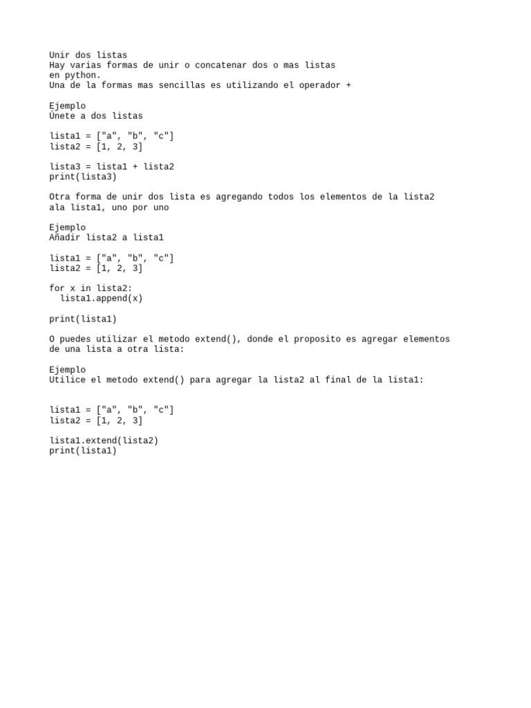 Unir Listas en Python: Métodos Clave | PDF