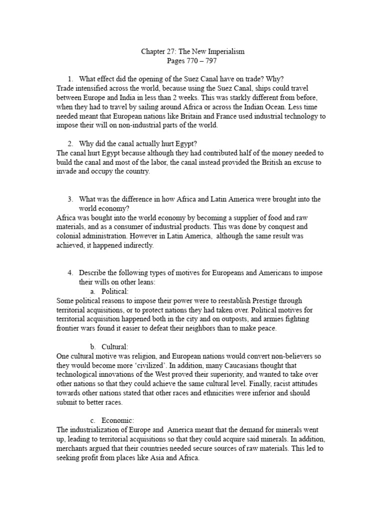Imperialism Questions | PDF | Imperialism | British Empire
