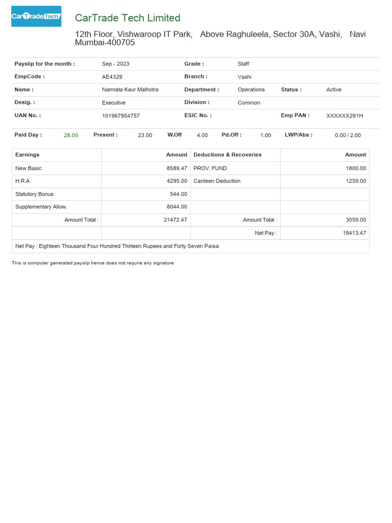 Payslip September | PDF