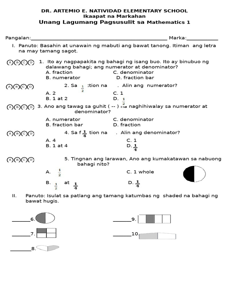 Summative Test in Mathematics 4.1 | PDF
