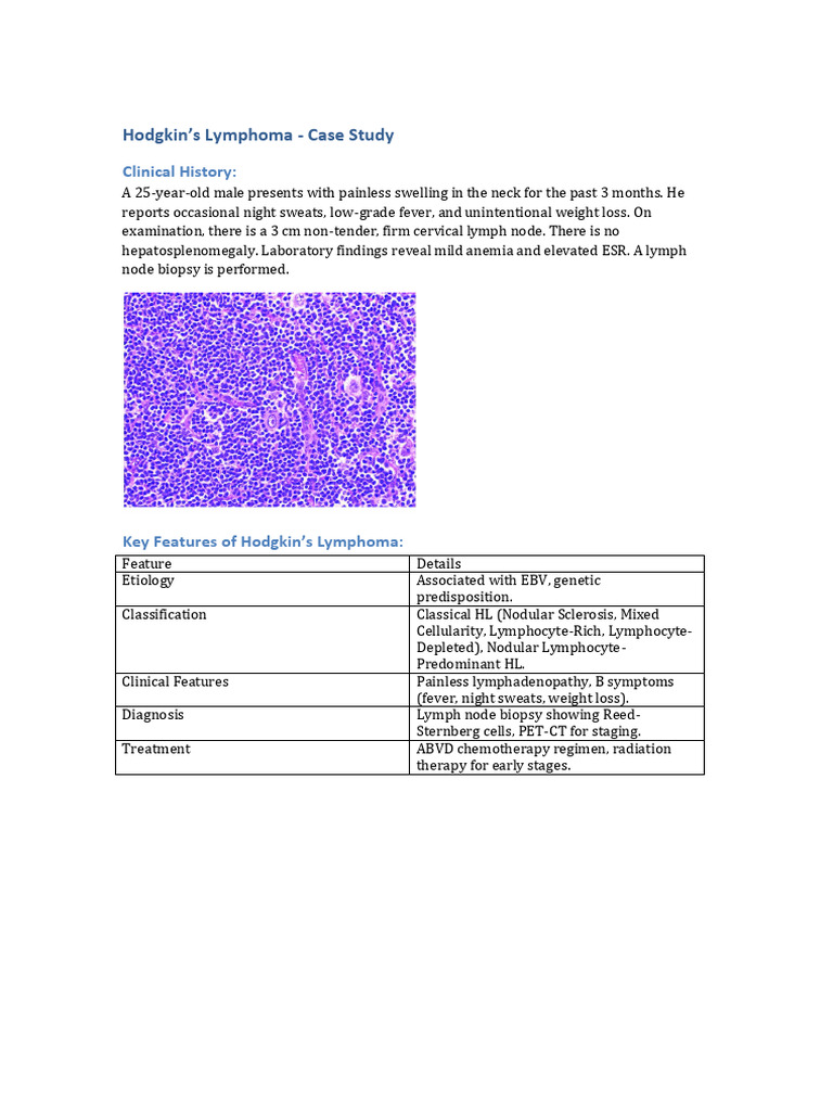 Hodgkin's Lymphoma Case Study Analysis | PDF
