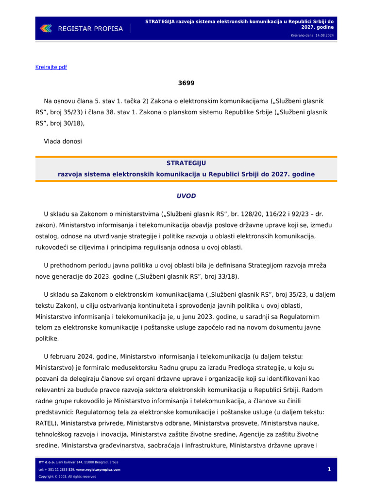 STRATEGIJA Razvoja Sistema Elektronskih Komunikacija U Republici Srbiji ...