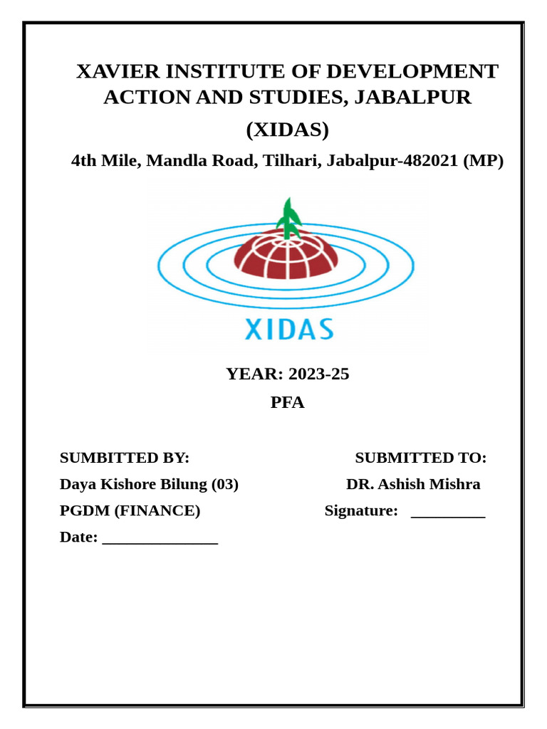 Xavier Institute of Development Action and Studies, Jabalpur (Xidas) | PDF