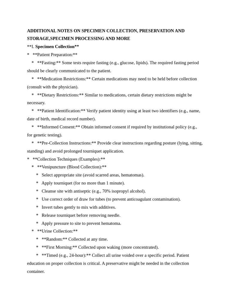 Additional Notes On Specimen, Analysis, Interpretation and Applications ...