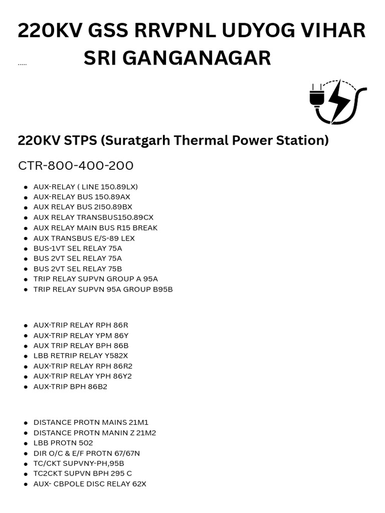 220KV STPS (Suratgarh Thermal Power Station) | PDF | Relay | Electrical ...