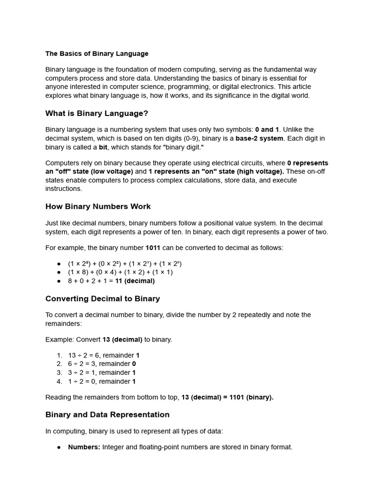 The Basics of Binary Language | PDF | Computer Architecture | Computer Data