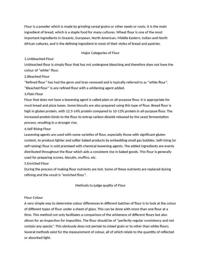 Types and Quality of Flour Explained | PDF | Flour | Breads