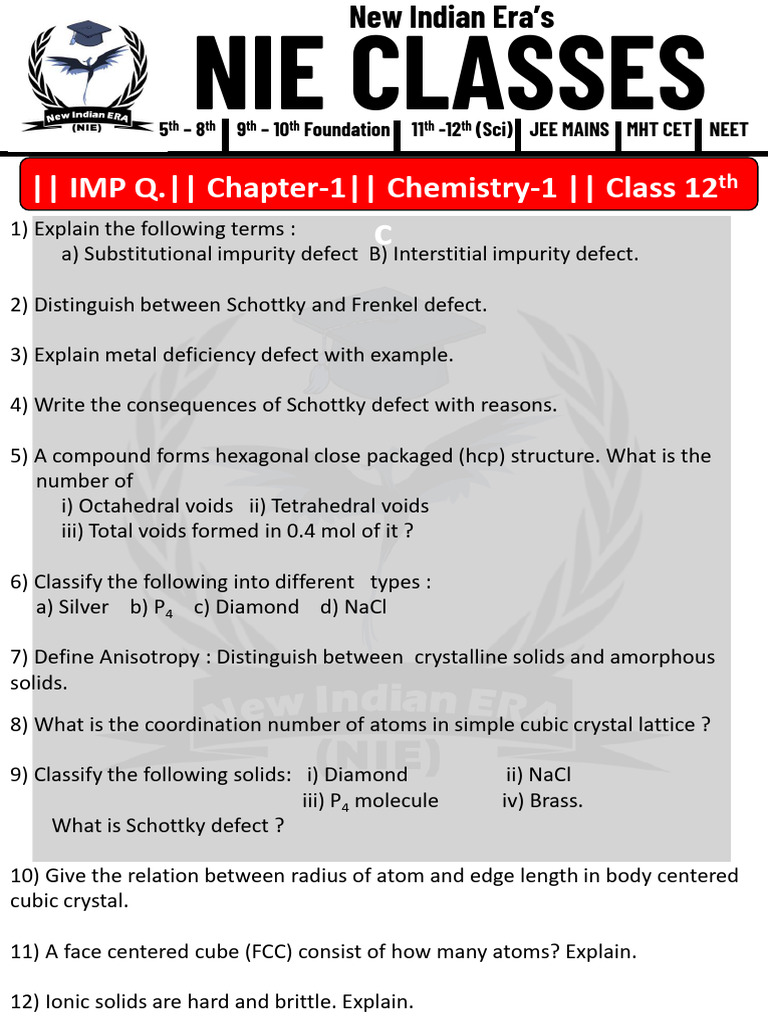 Chemistry Imp Ques and Pyqs For 2025 Exam | PDF | Coordination Complex | Electrochemistry