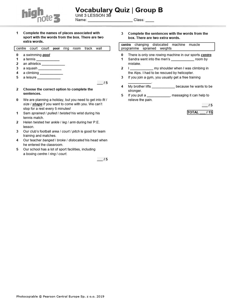 Vocabulary Quiz: Sports Terms Unit 3B | PDF