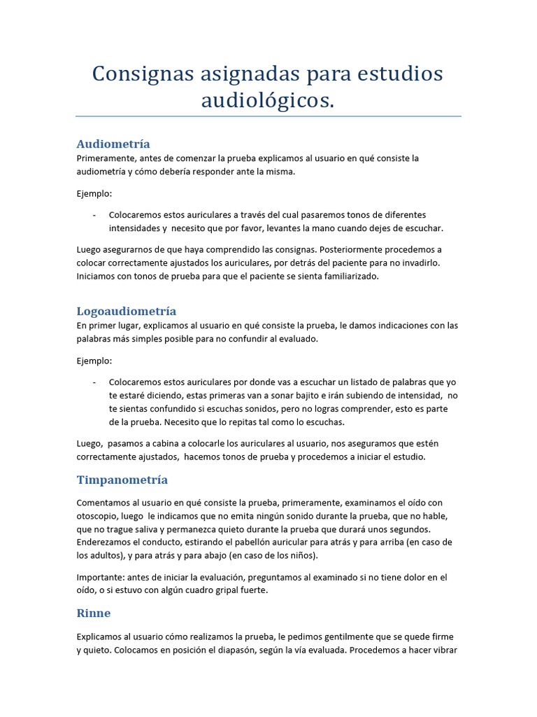 Consignas Asignadas para Estudios Audiológicos | PDF | Auriculares | Sonido