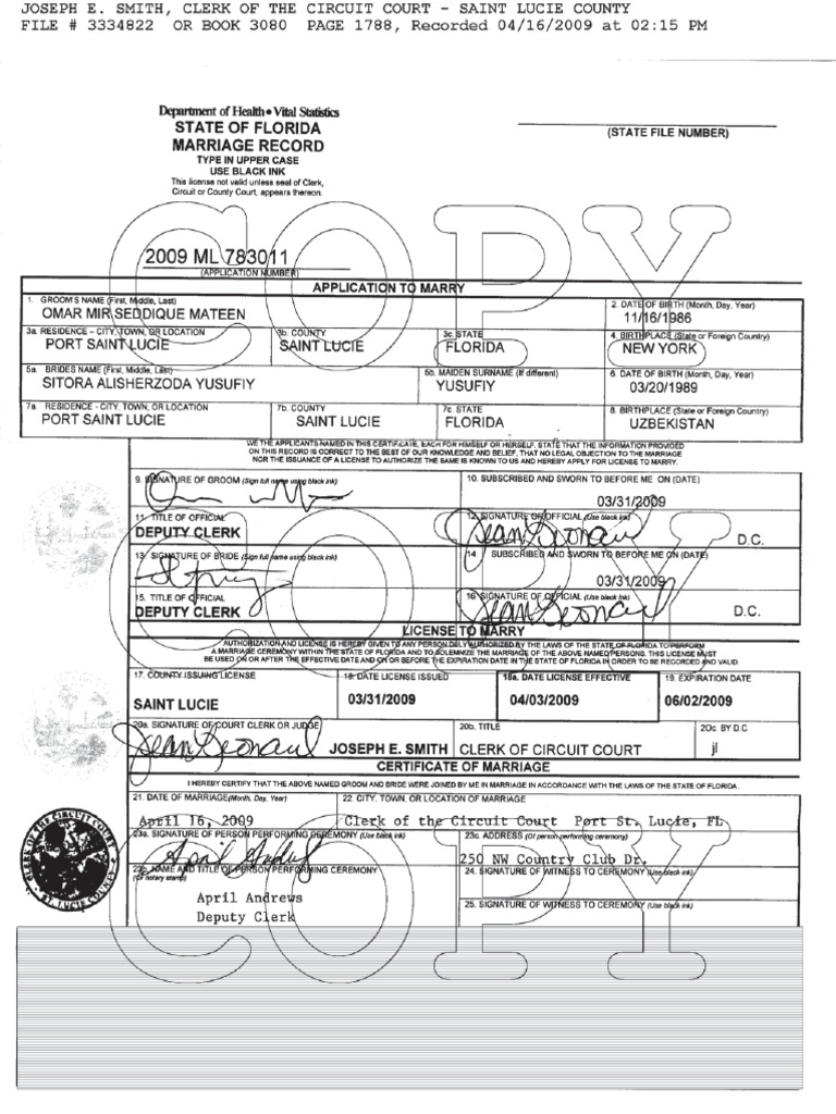 Omar Marriage License | PDF