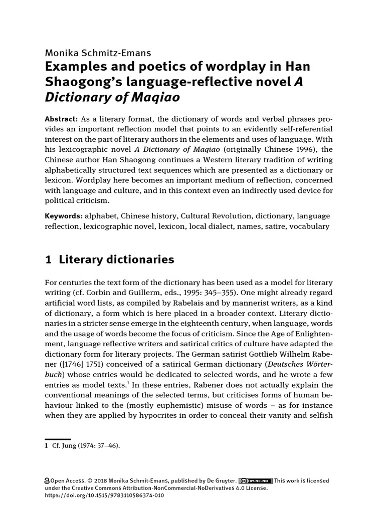 Examples and poetics of wordplay in Han Shaogong’s language-reflective ...