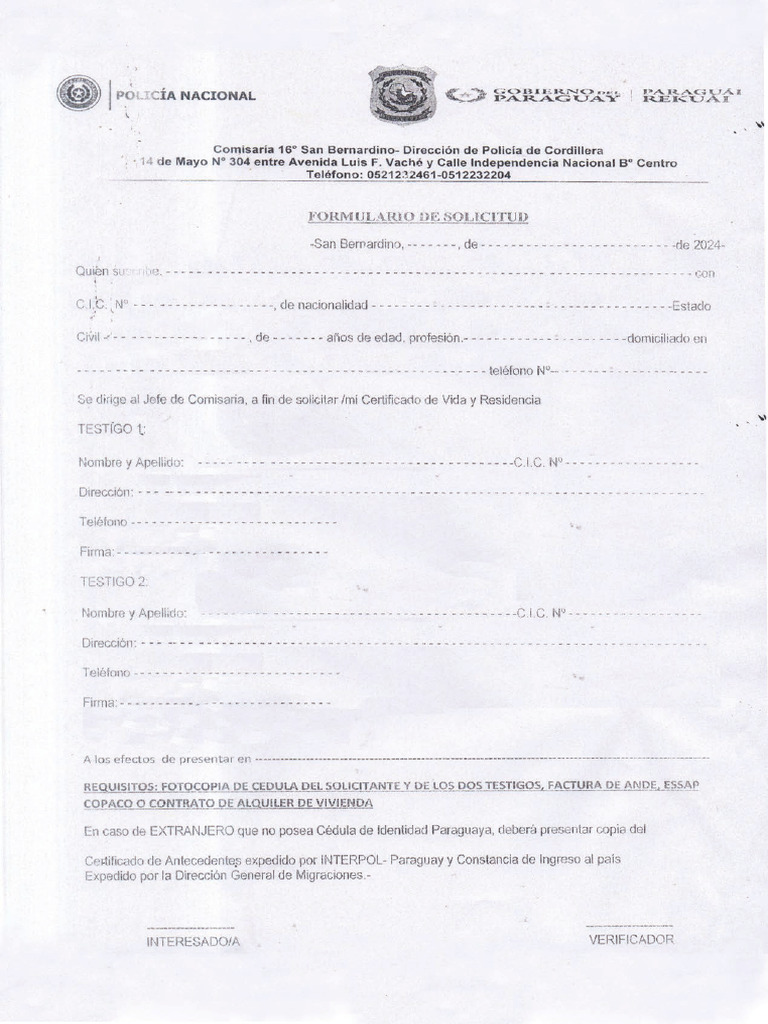 Formulario de Solicitud Vida y Residencia | PDF