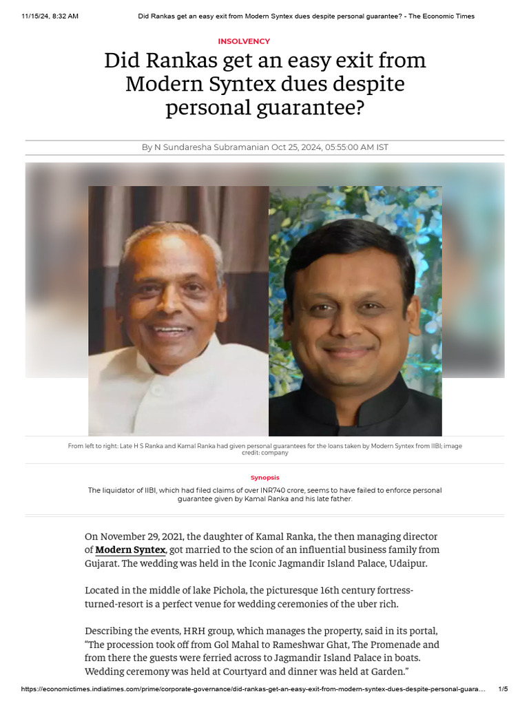 Did Rankas Get An Easy Exit From Modern Syntex Dues Despite Personal ...