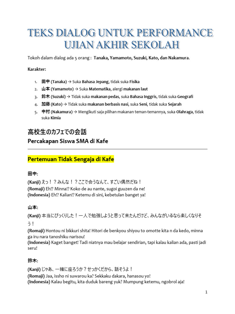 Teks Dialog Bahasa Jepang - Usek-Mscs 2425 | PDF