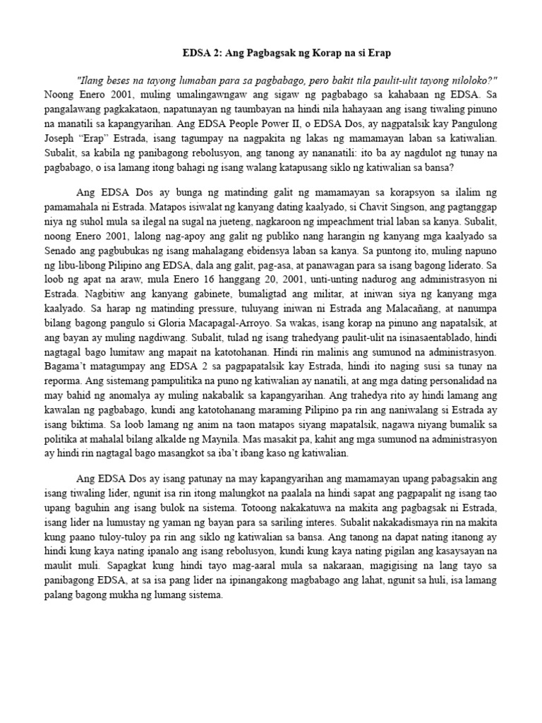 EDSA Revolution Reaction Paper 2 | PDF