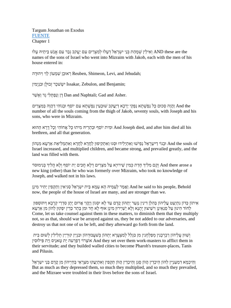 Targum Jonathan on Exodus | PDF