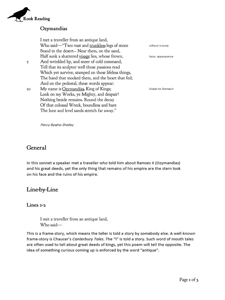 Analysis of Shelley's Ozymandias Sonnet | PDF