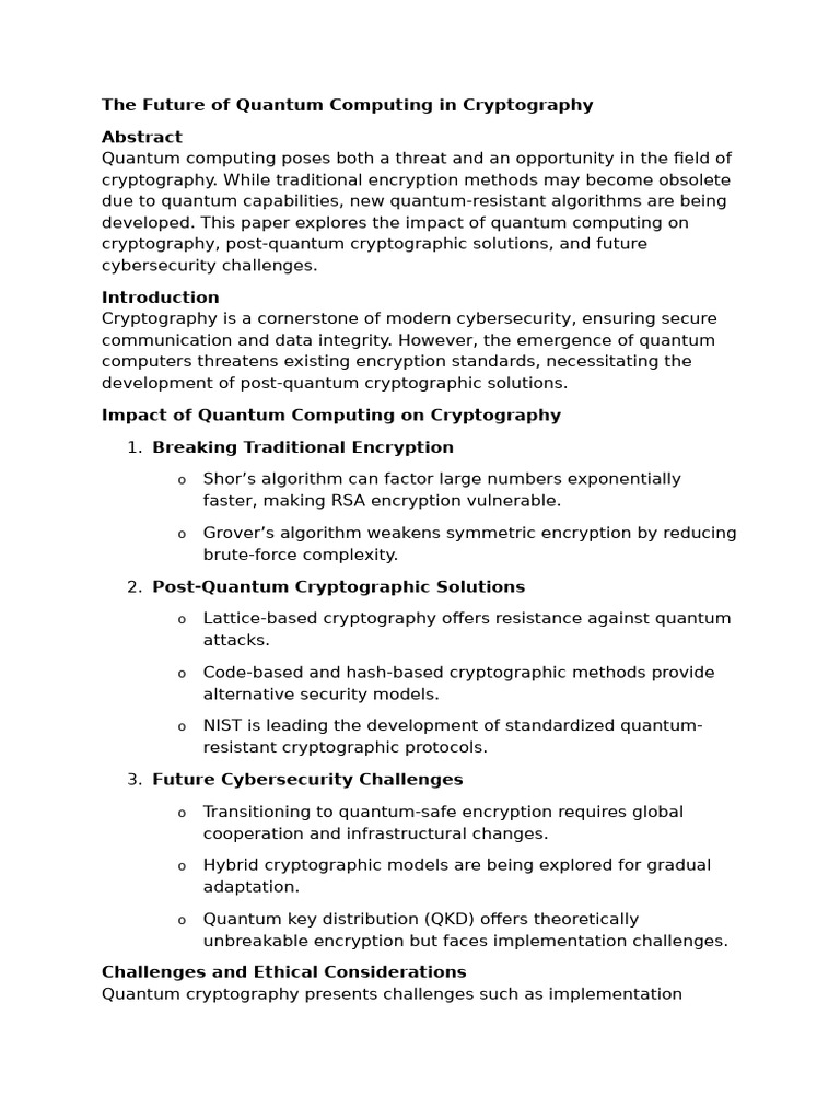 Quantum Computing's Impact on Cryptography | PDF | Cryptography ...