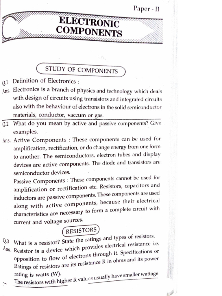11th_cs2_Electronic comp notes(Part1) | PDF | Capacitor | Resistor