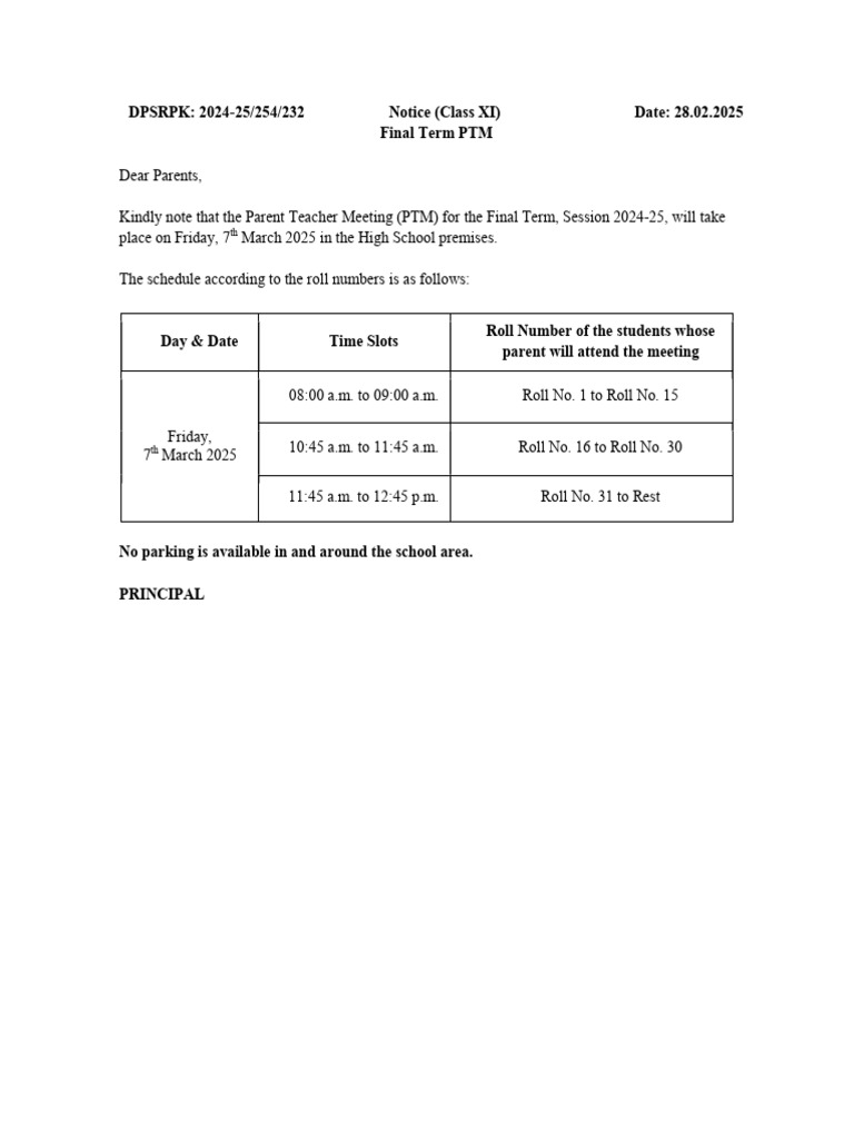 PTM Notice Class 11 | PDF