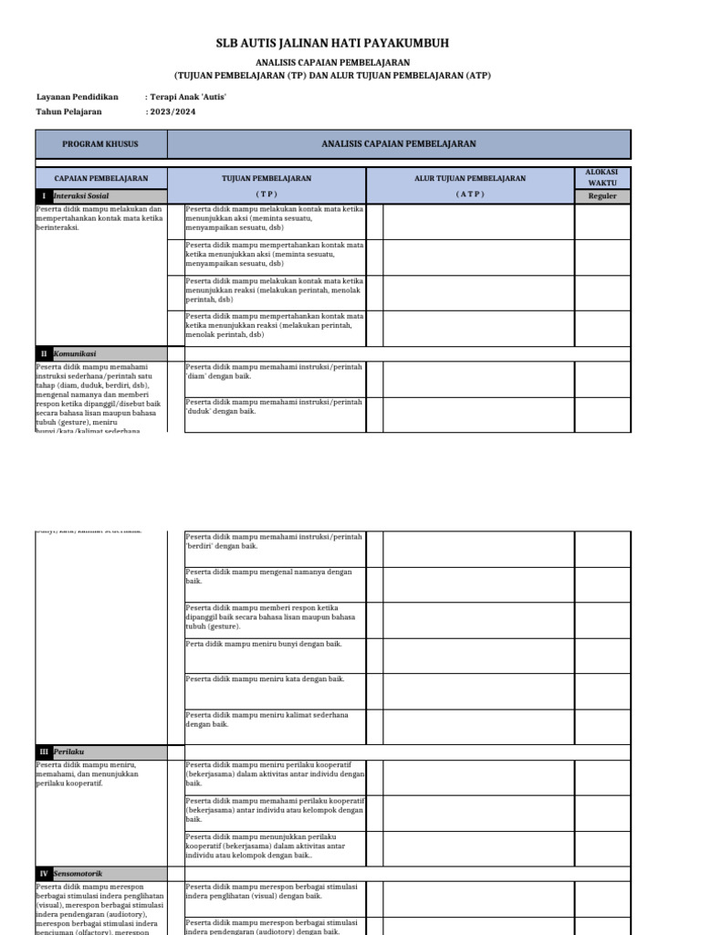 Contoh TP-ATP (Autis) | PDF