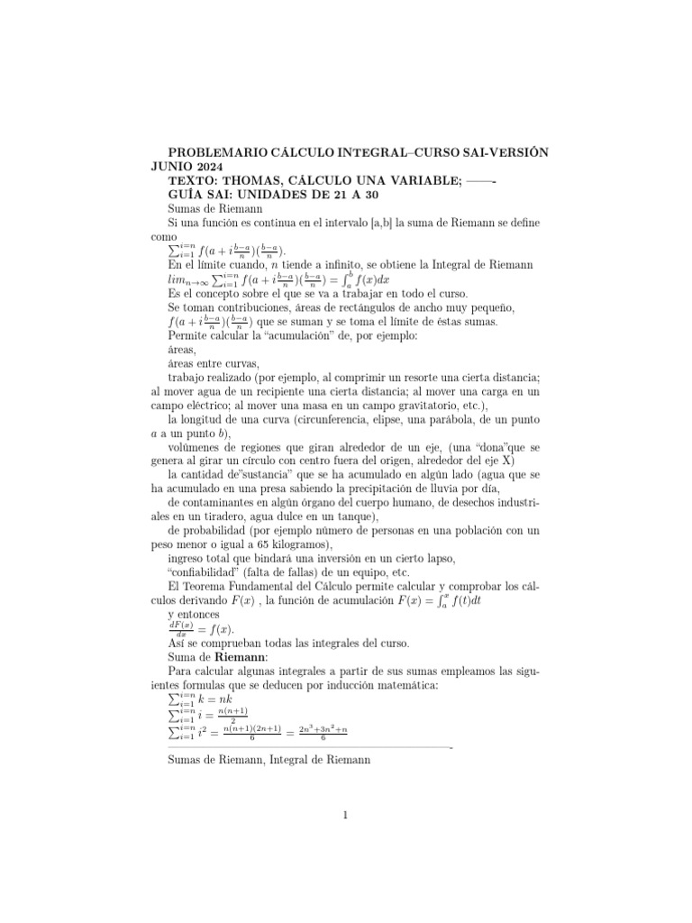 Problemario SAI | PDF | Integral | Funciones trigonométricas