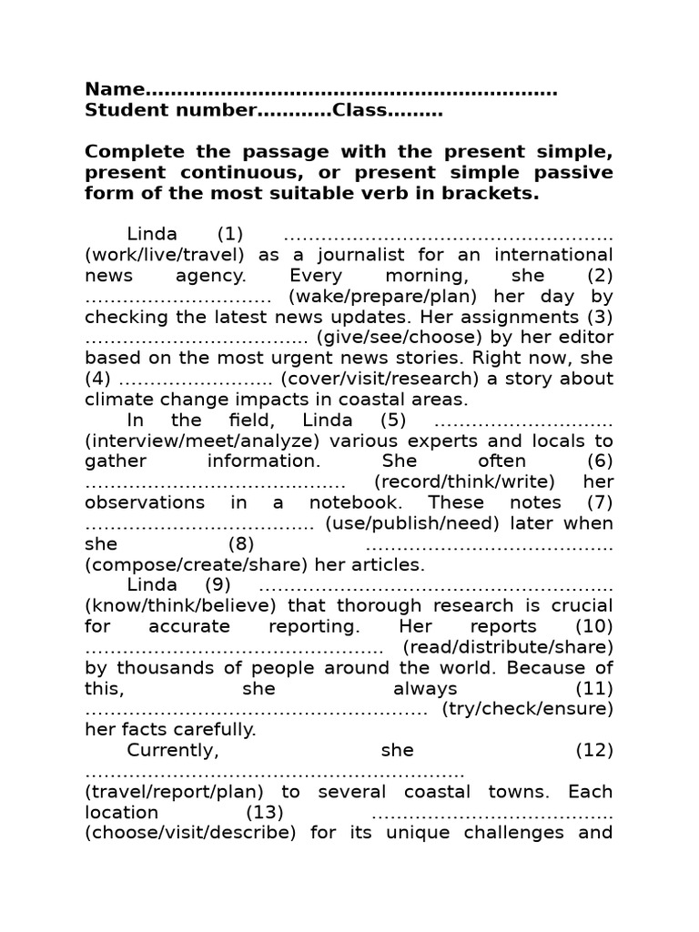 Present Tense Review Unit 1 | PDF