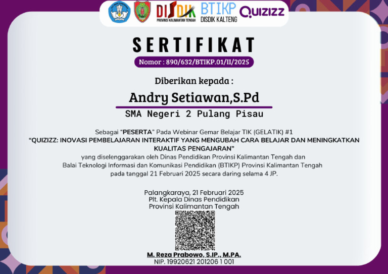 21 - 02 - 2025 SERTIFIKAT Andry Setiawan, S.PD WEBINAR GELATIK #1 | PDF