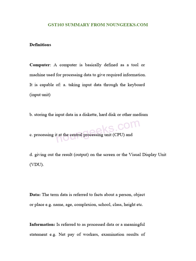 GST103 Computer Fundamentals Overview | PDF | Integrated Circuit ...