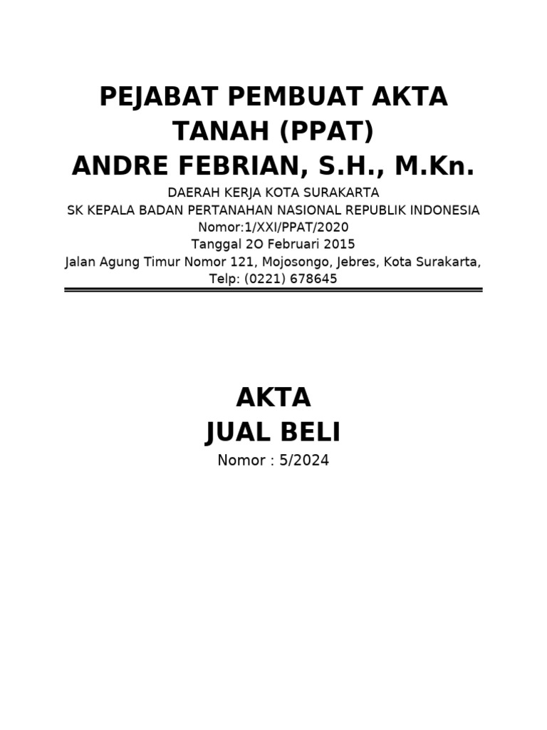 Template Akta Jual Beli (AJB) PPAT | PDF