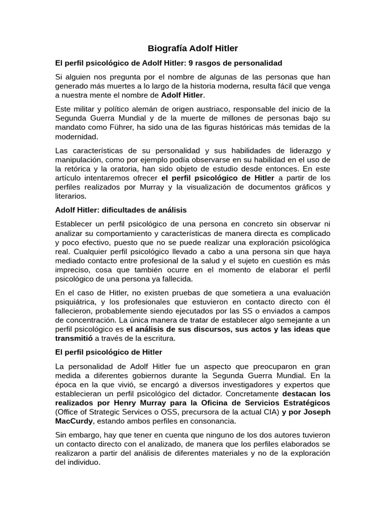 Biografía Adolf Hitler | PDF | Adolf Hitler | Alemania nazi