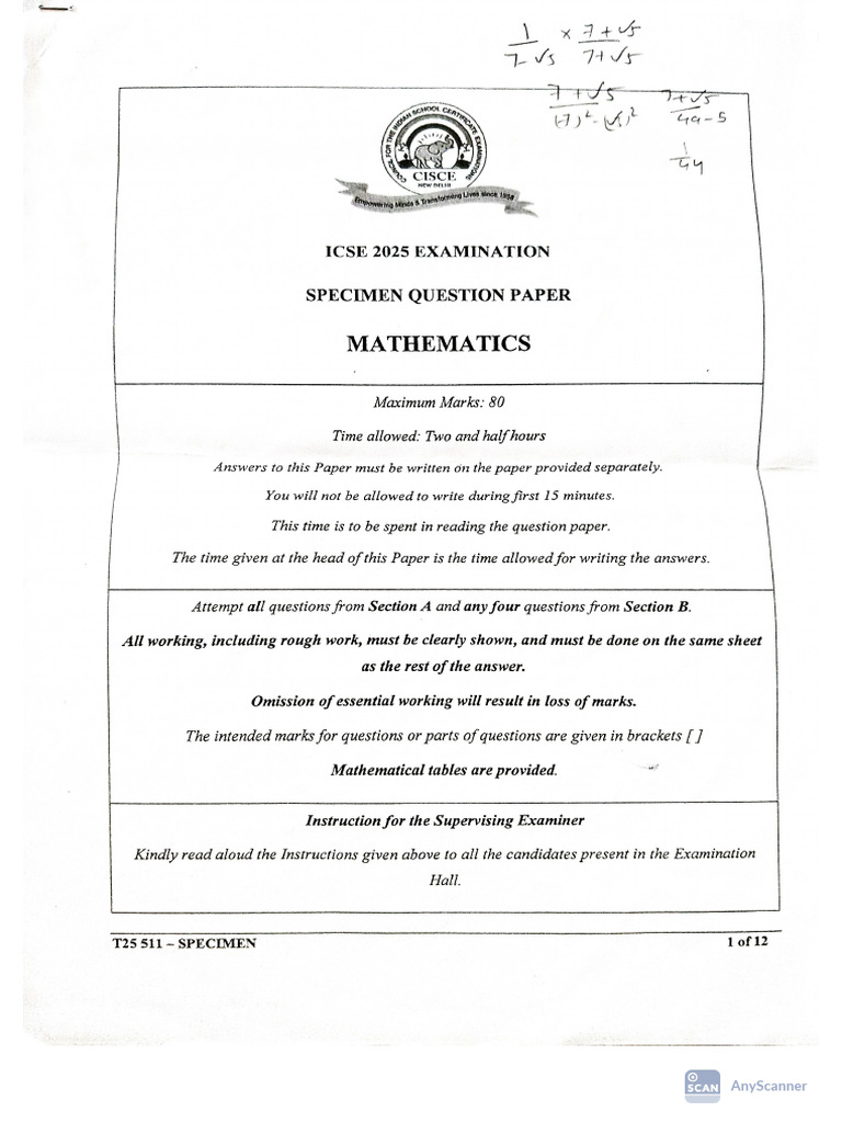 Mathematics Specimen | PDF