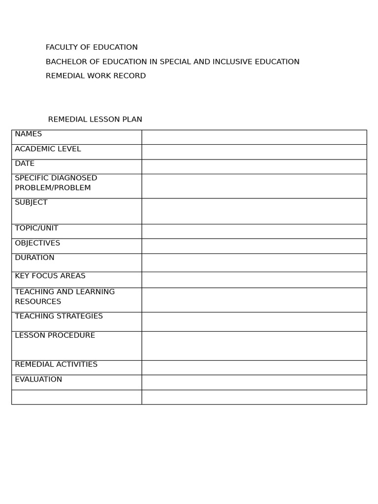 Remedial Lesson Plan | PDF