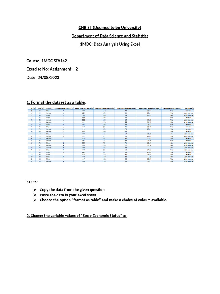 Excel Data Analysis Assignment Guide | PDF | Heart Rate | Statistics