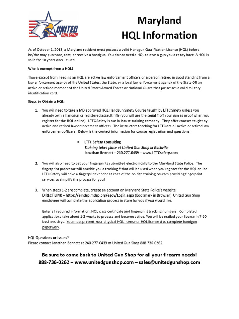 Maryland HQL Info | PDF | Firearm Laws | American Government