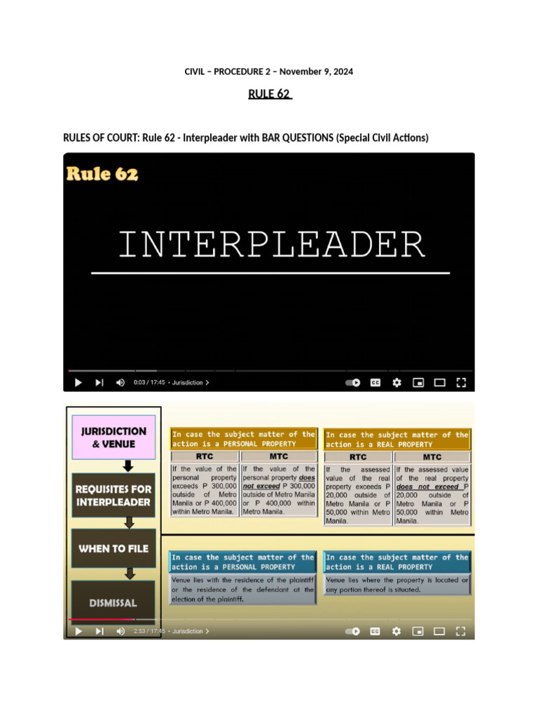 RULES OF COURT Rule 62 - Interpleader | PDF