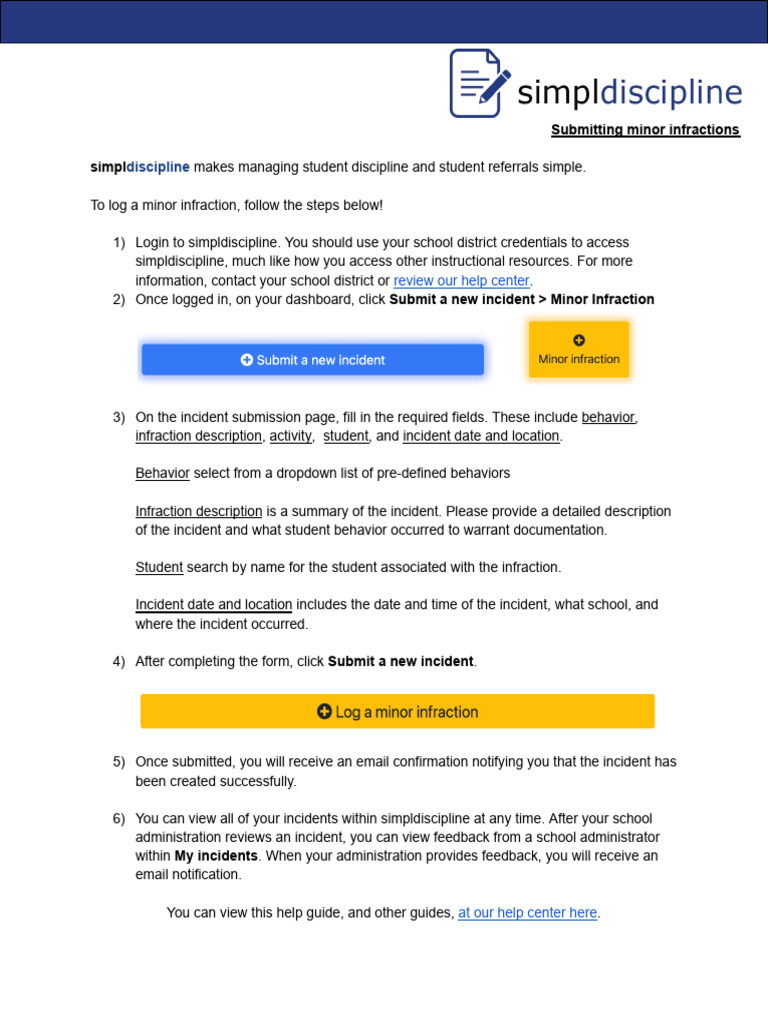 Submitting Minor Infractions | PDF
