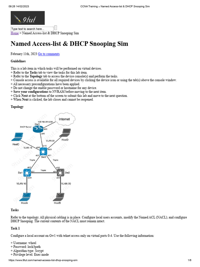 CCNA: Access-list & DHCP Snooping | PDF | Ip Address | Port (Computer Networking)