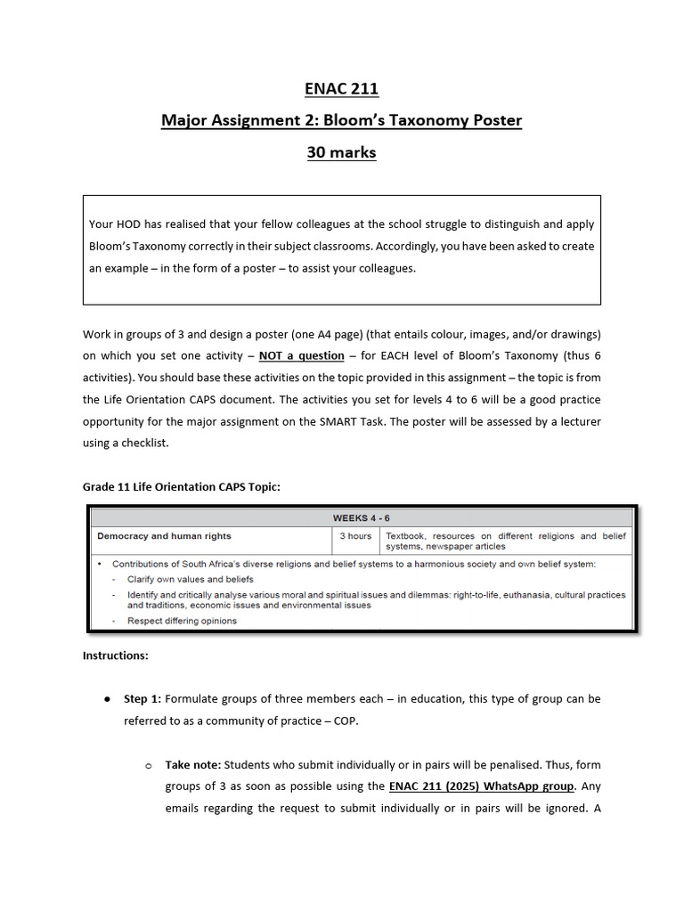 ENAC 211 Major Assignment 2 - Bloom - S Taxonomy Poster - Finalised | PDF | Human Communication ...