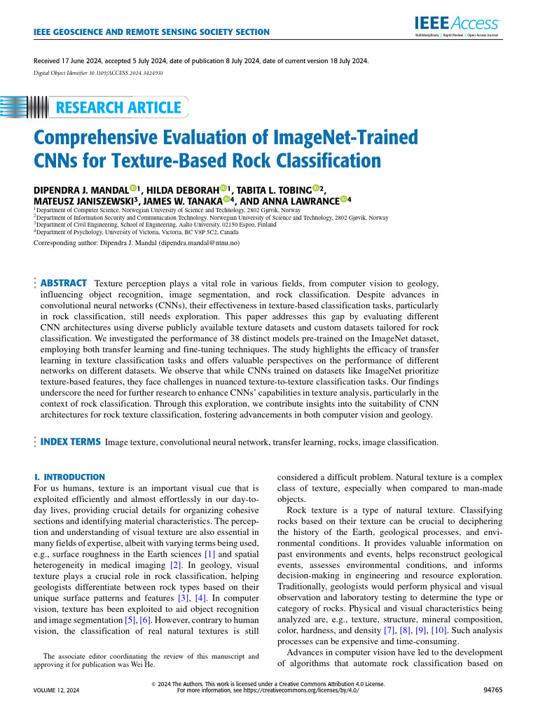 Comprehensive Evaluation of ImageNet-Trained CNNs For Texture-Based Rock Classification | PDF ...