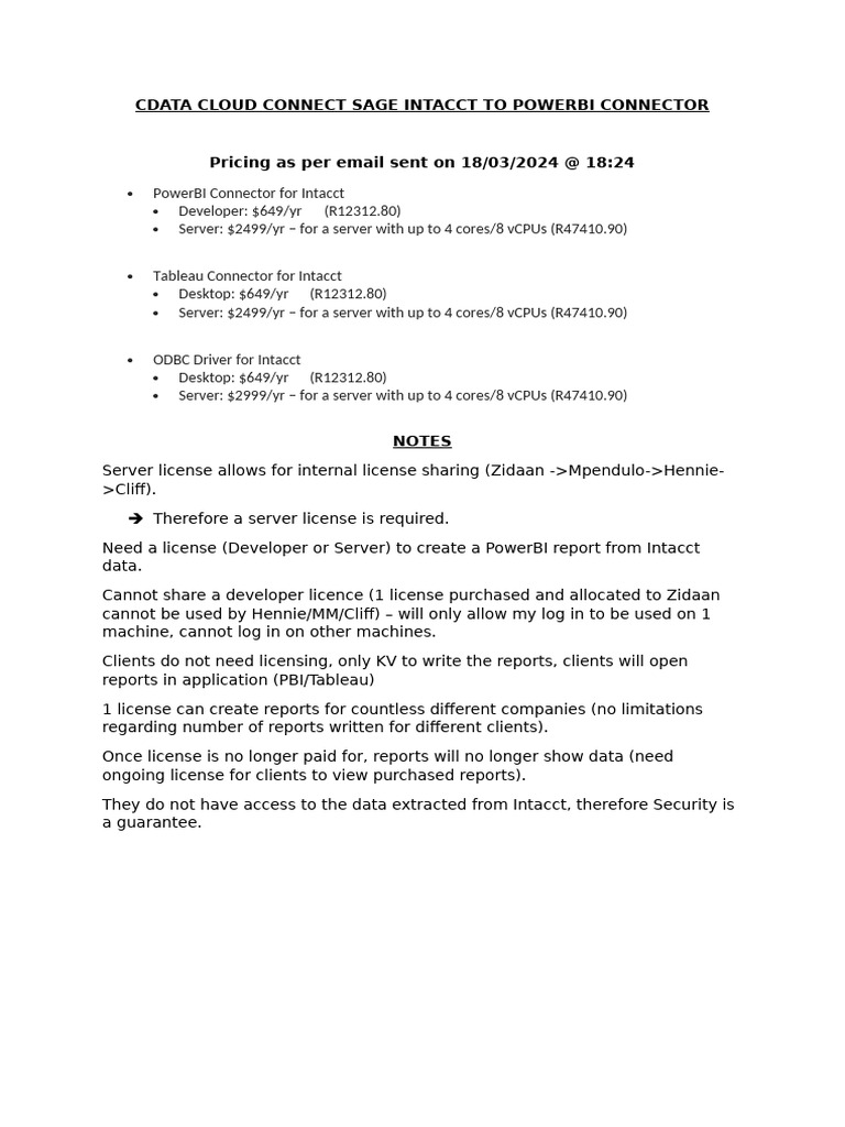 CDATA Cloud Connect Pricing | PDF
