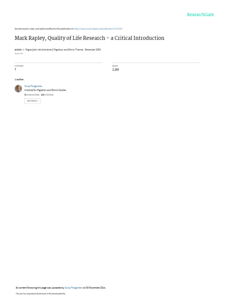 Mark Rapley Quality of Life Research - A Critical | PDF