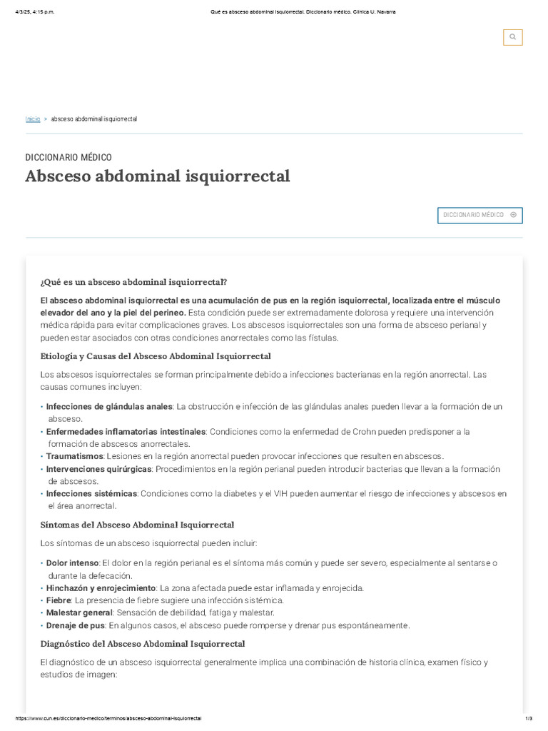 Qué es absceso abdominal isquiorrectal. Diccionario médico. Clínica U ...