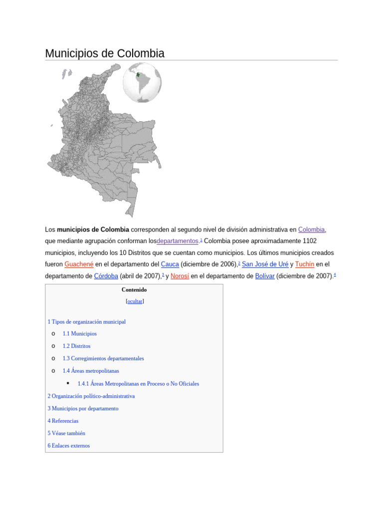 Municipios y Distritos de Colombia | PDF