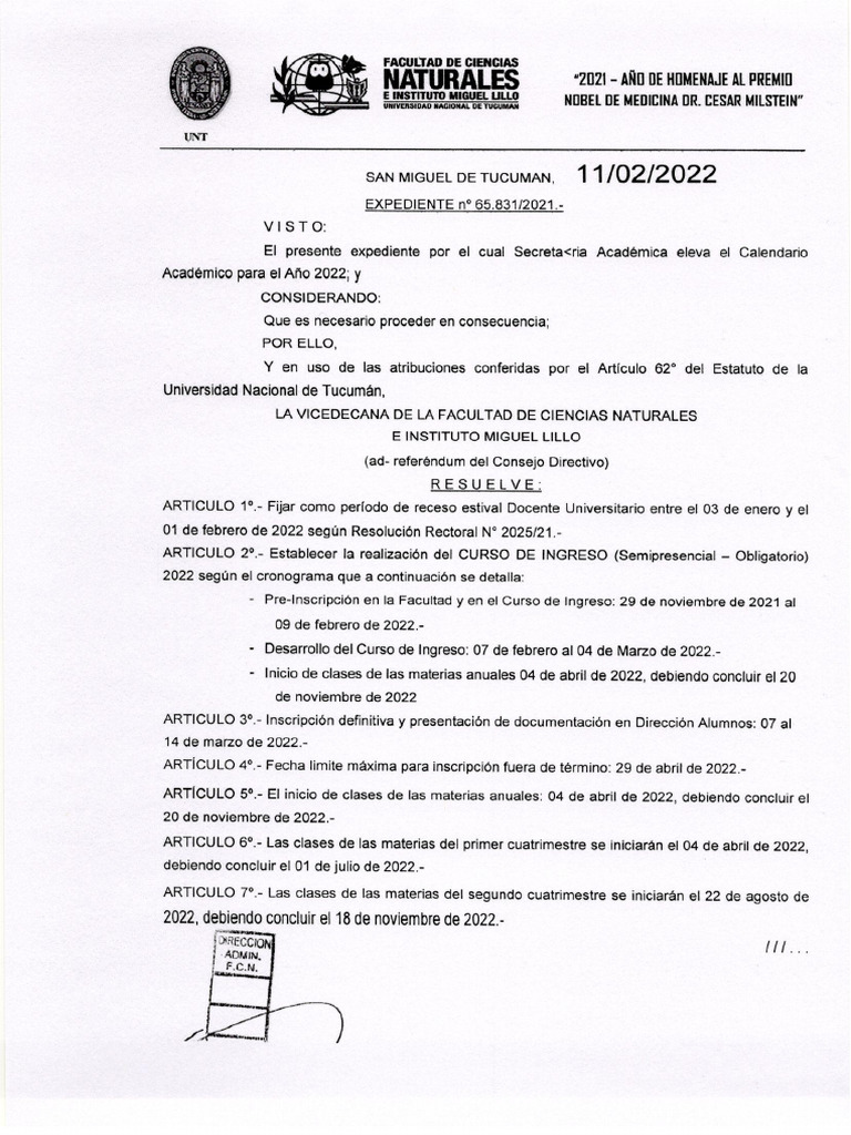 Res Fac 003-22 Calendario Acad 2022 | PDF