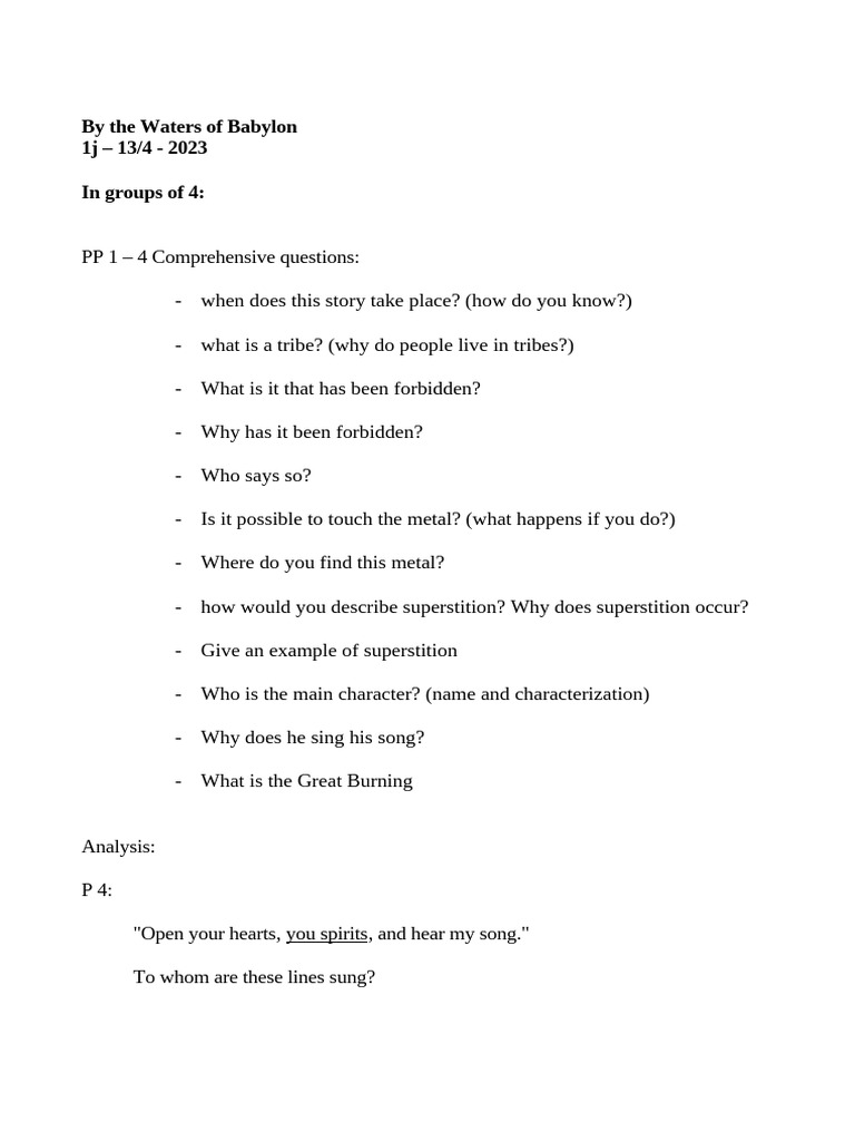 Analysis of "By the Waters of Babylon" | PDF