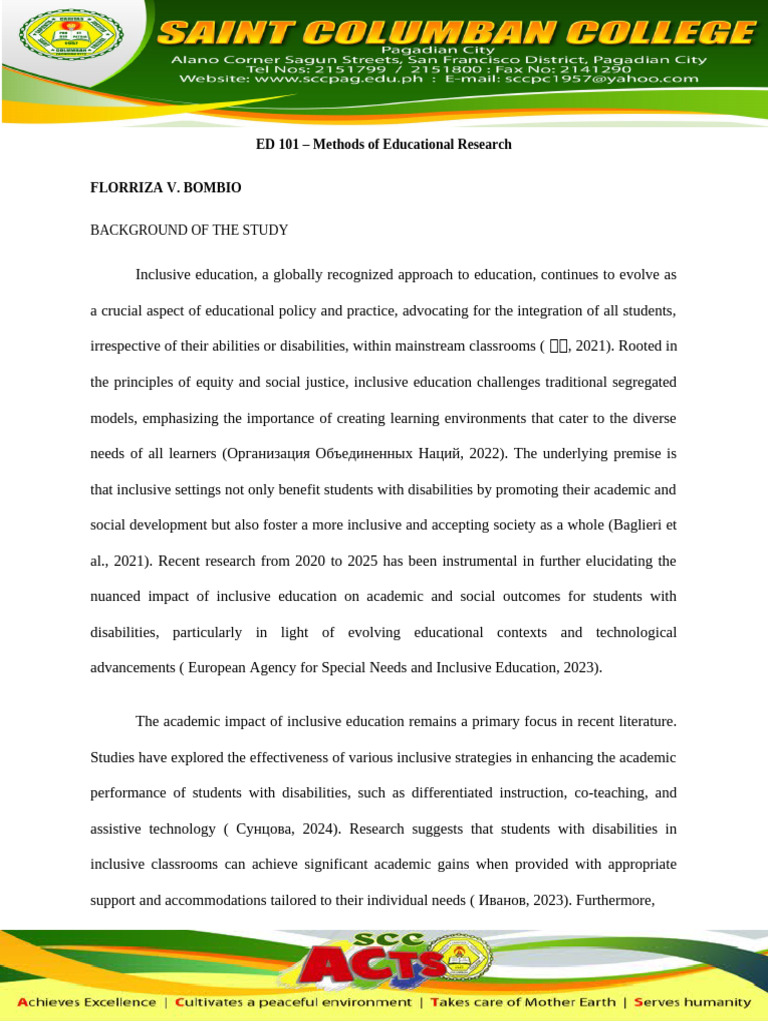 Final Assignment in Educ 101 Background of The Study | PDF | Inclusion (Education ...