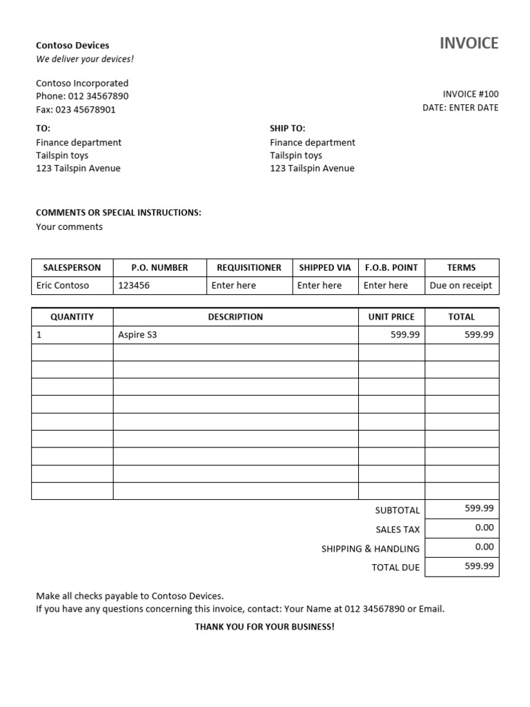 Contoso Devices Invoice Details | PDF